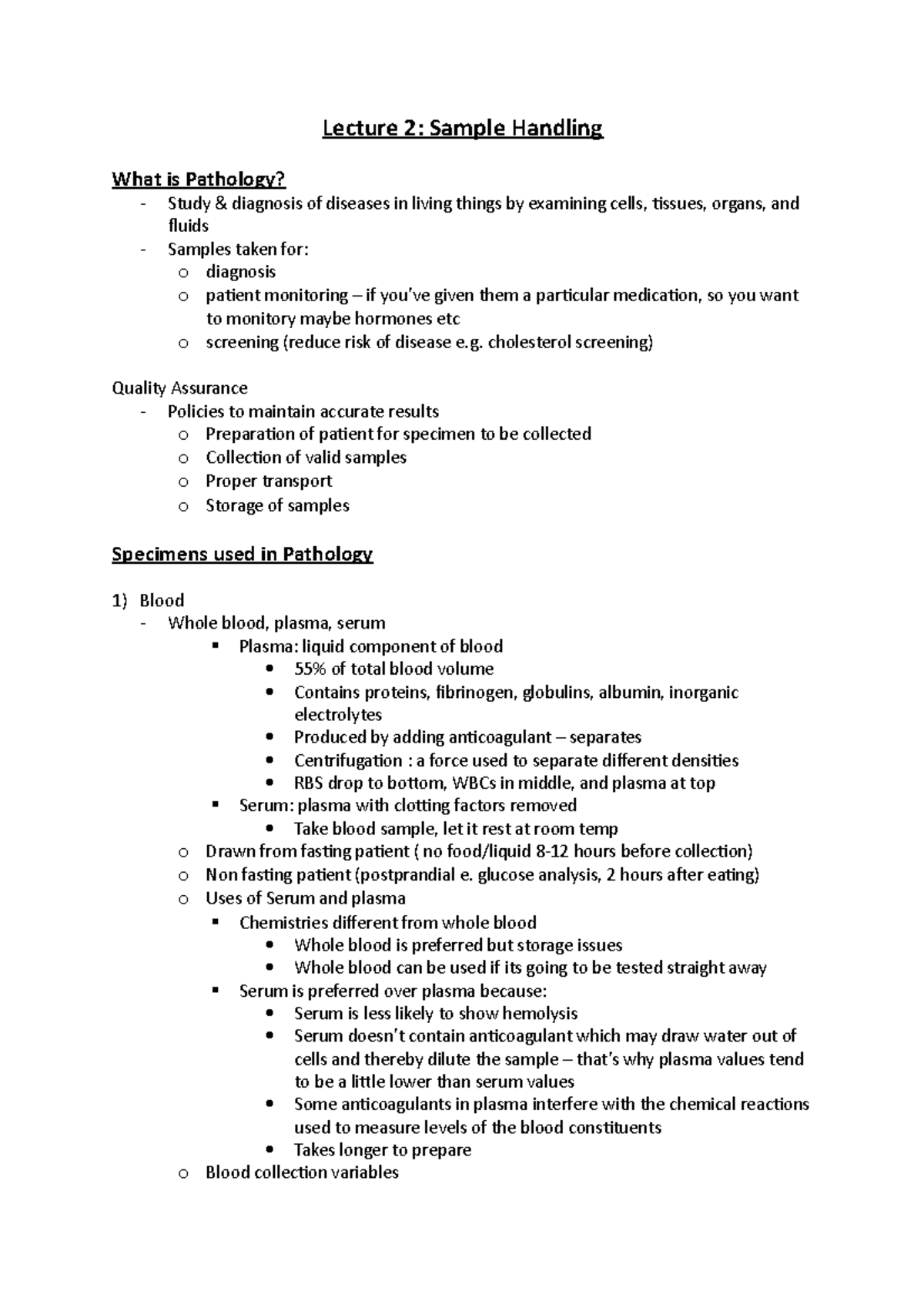 L2 - Sample Handling - Lecture notes 2 - Lecture 2: Sample Handling ...