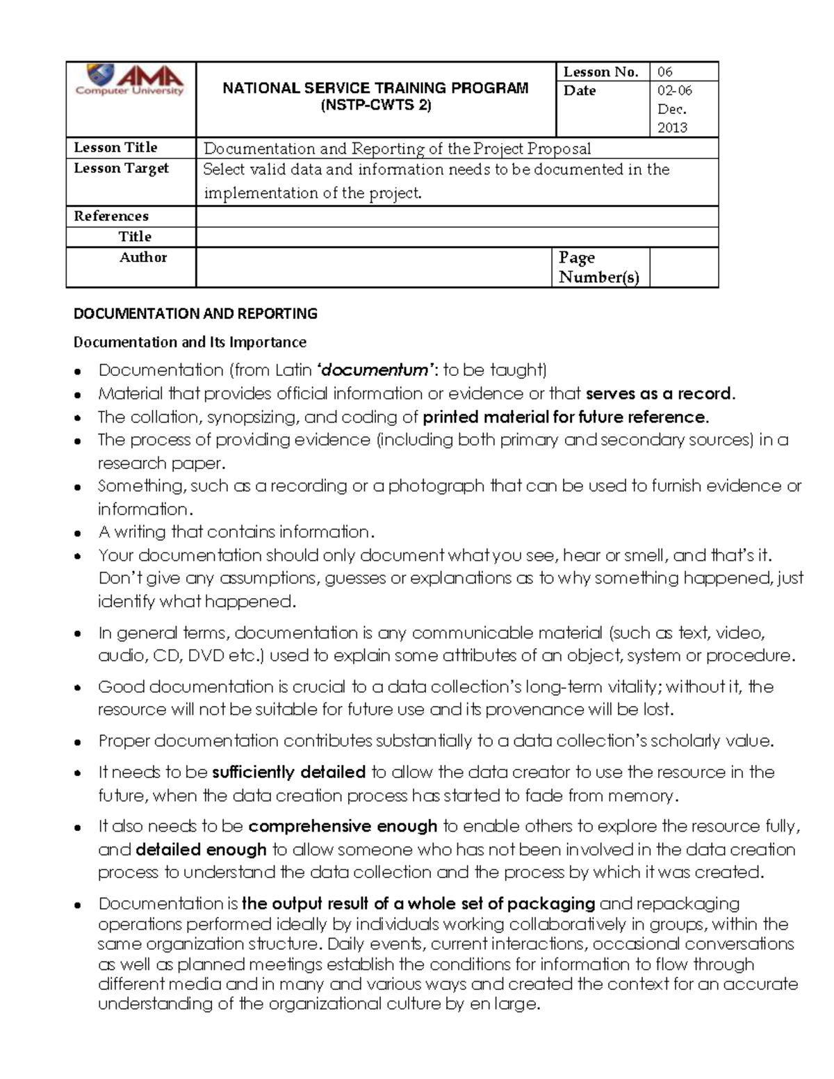 Week 13 - Documentation of Project Proposal - NATIONAL SERVICE TRAINING ...