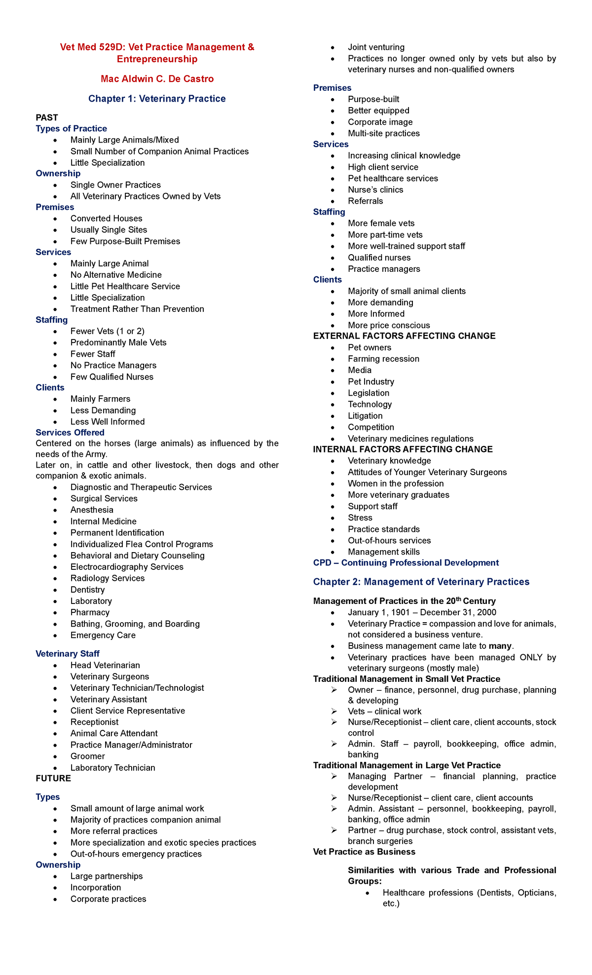 Veterinary Entrepreneurship Reviewer - Vet Med 529D: Vet Practice ...