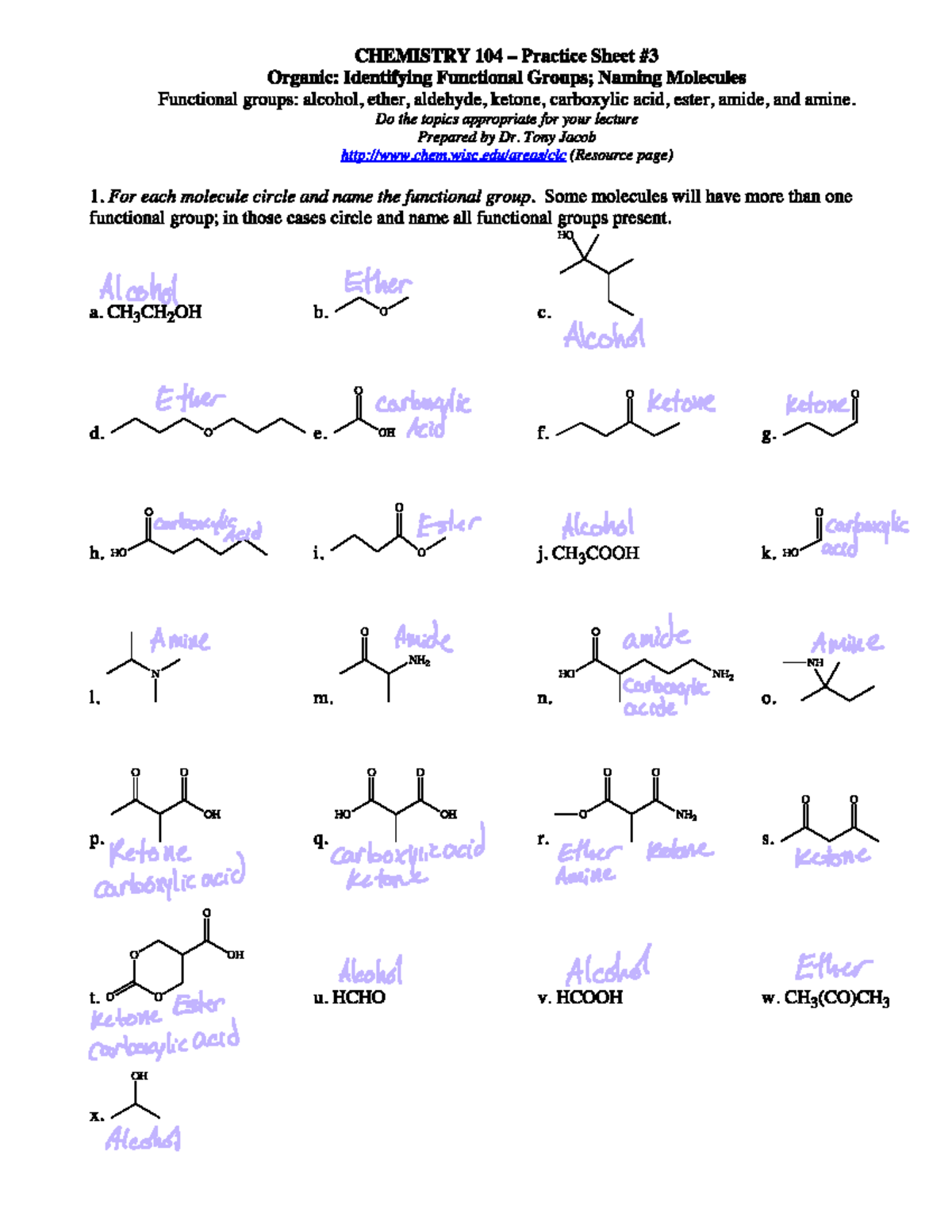 Functional Groups and Structure Drawing 2 - CHEMUA125 - Alcohol Ether ...