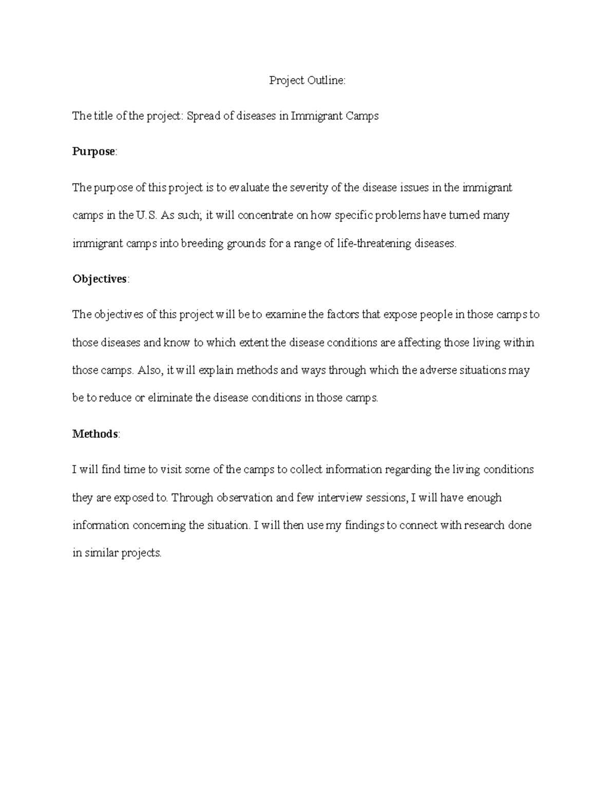 Spread of Disease Project - Project Outline: The title of the project ...