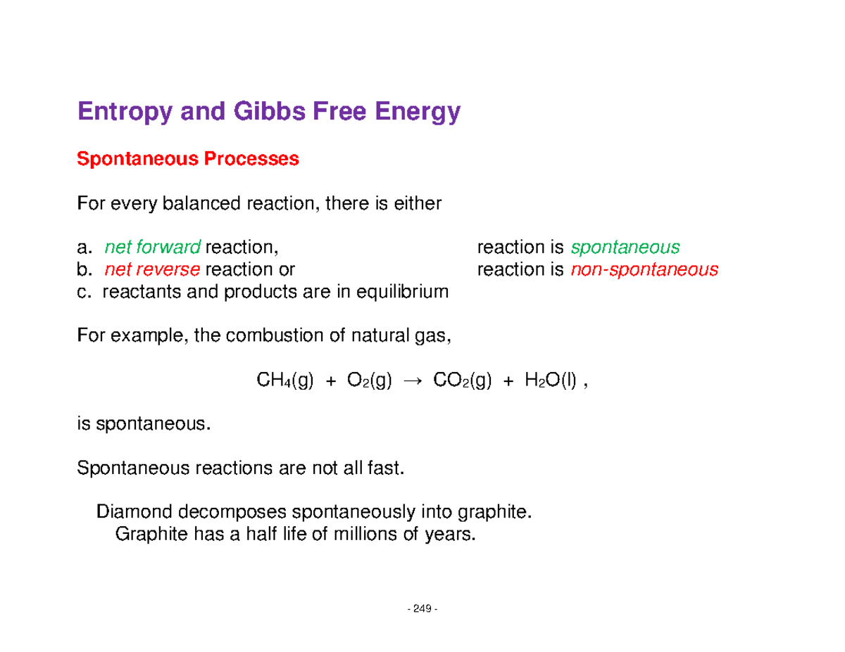 Chemistry Notes Part 4 - Entropy and Gibbs Free Energy Spontaneous ...