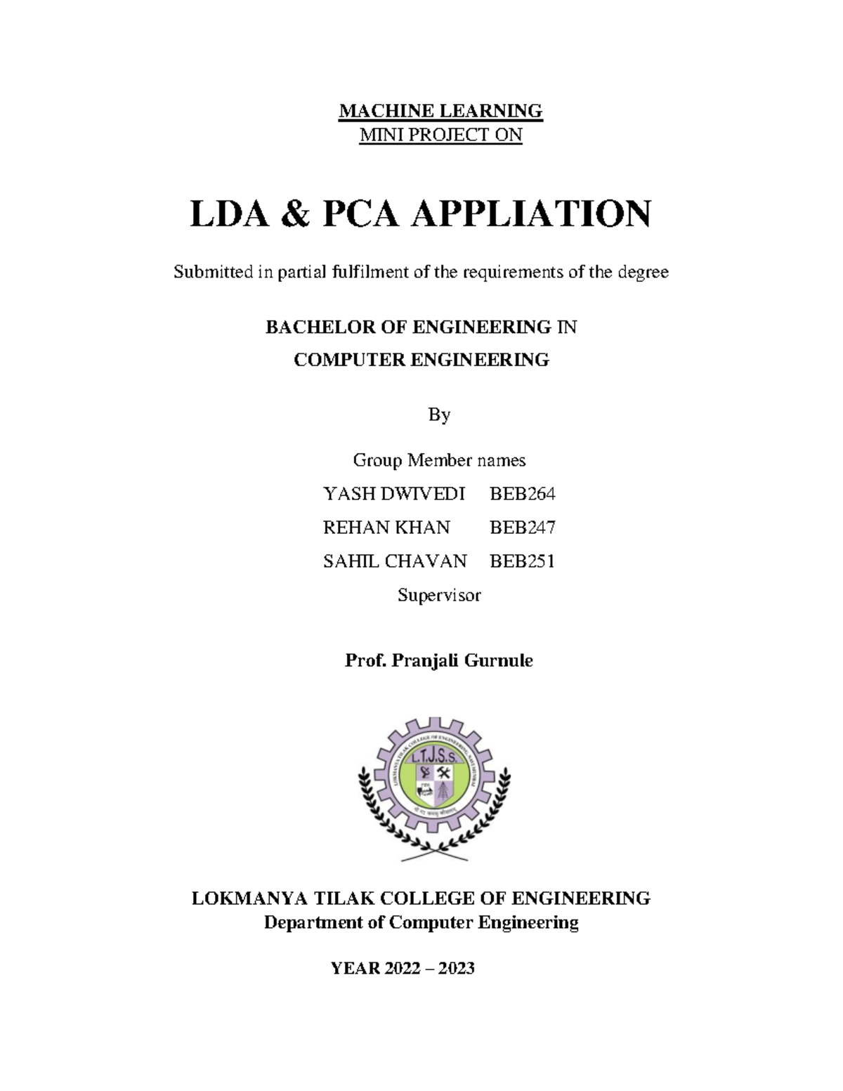 Ml Miniproject Report Practial Machine Learning Mini Project On Lda
