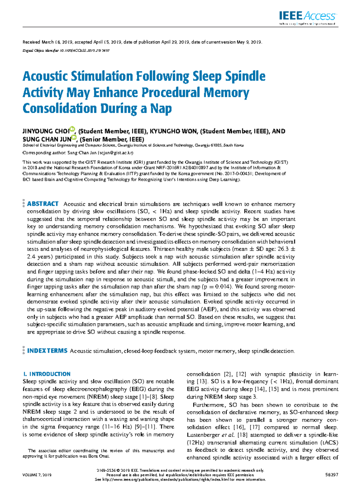 Acoustic Stimulation Following Sleep Spindle Activity May Enhance ...