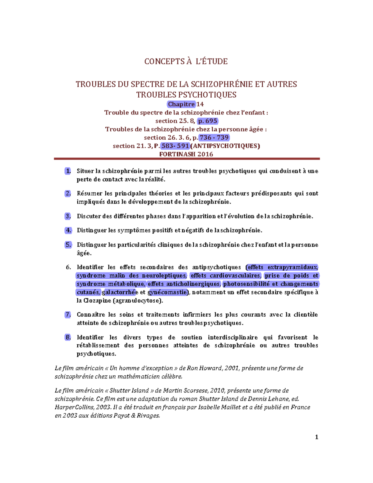 Concept à létude Troubles du spectre de la schizophrénie - 1 CONCEPTS À ...