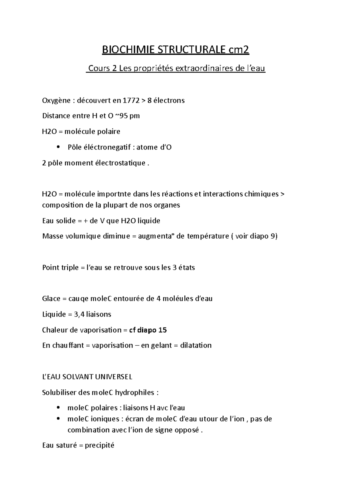 Biochimie Structurale cm2 - BIOCHIMIE STRUCTURALE cm Cours 2 Les ...