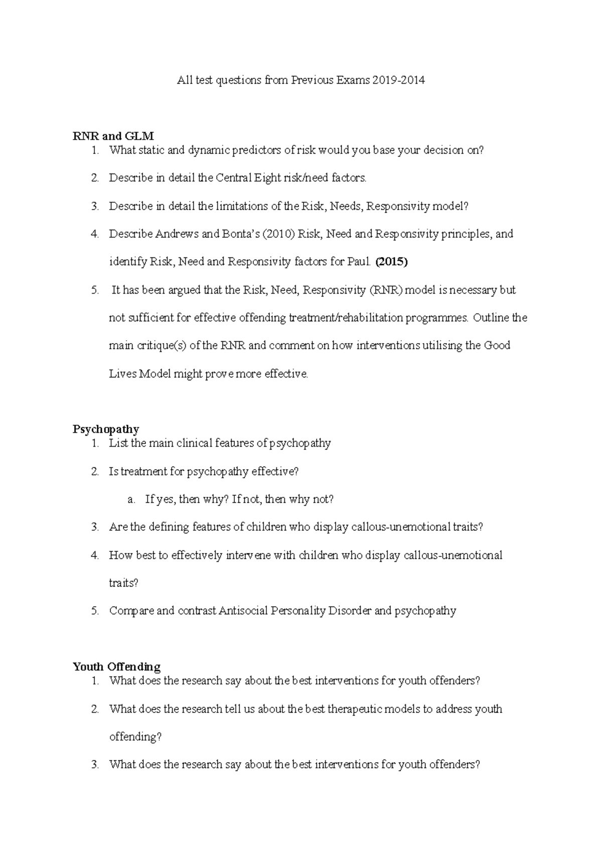 Forensic EXAM PREP - All test questions from Previous Exams 2019- RNR ...