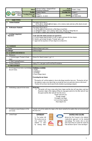 Science 2 - Lesson Plan - WEEKLY LESSON PLAN School Olivarez College ...