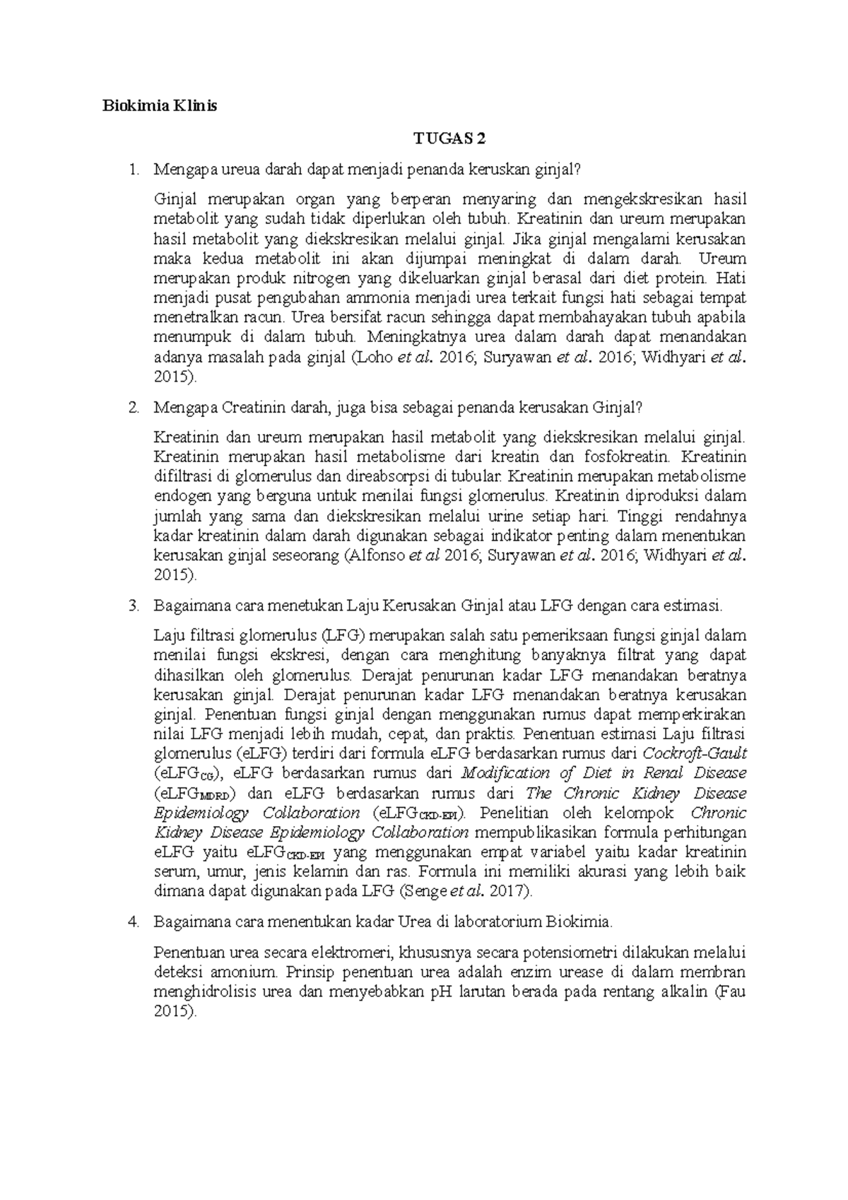 Tugas Minggu 2 Biklin - Biokimia Klinis TUGAS 2 Mengapa ureua darah ...