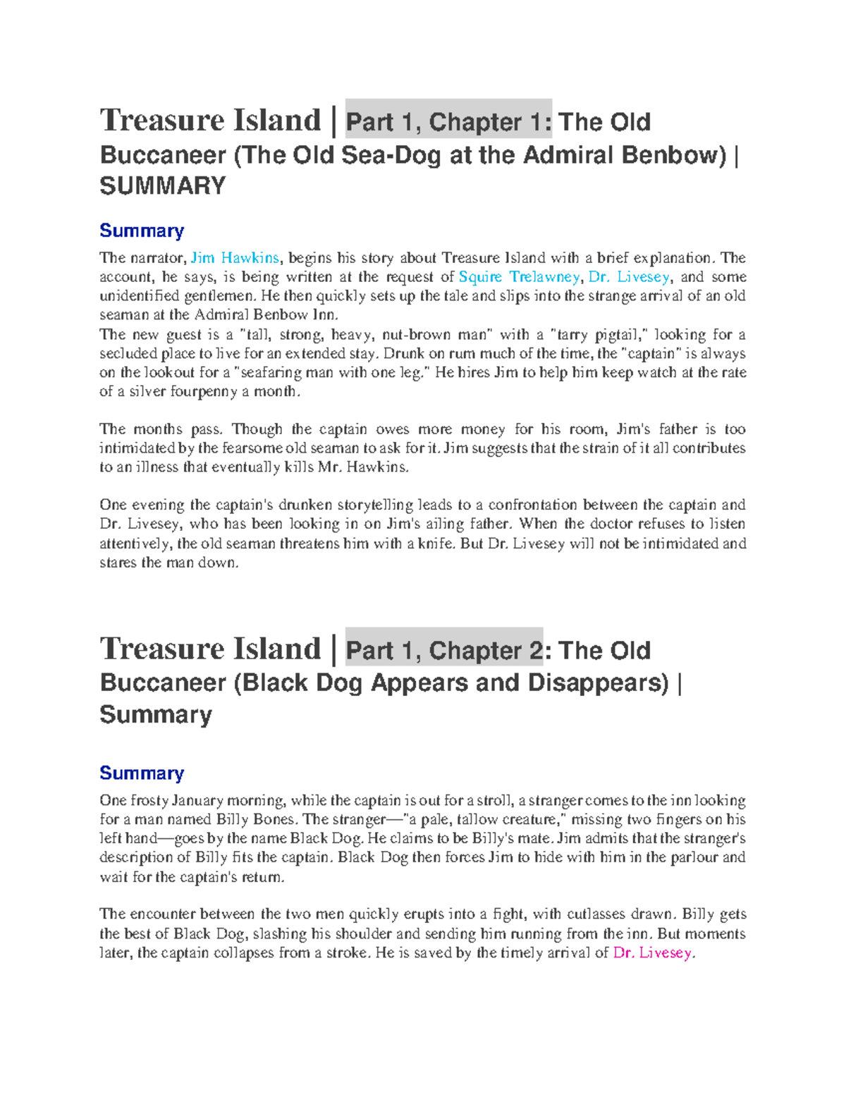 Treasure Island - The account, he says, is being written at the request ...
