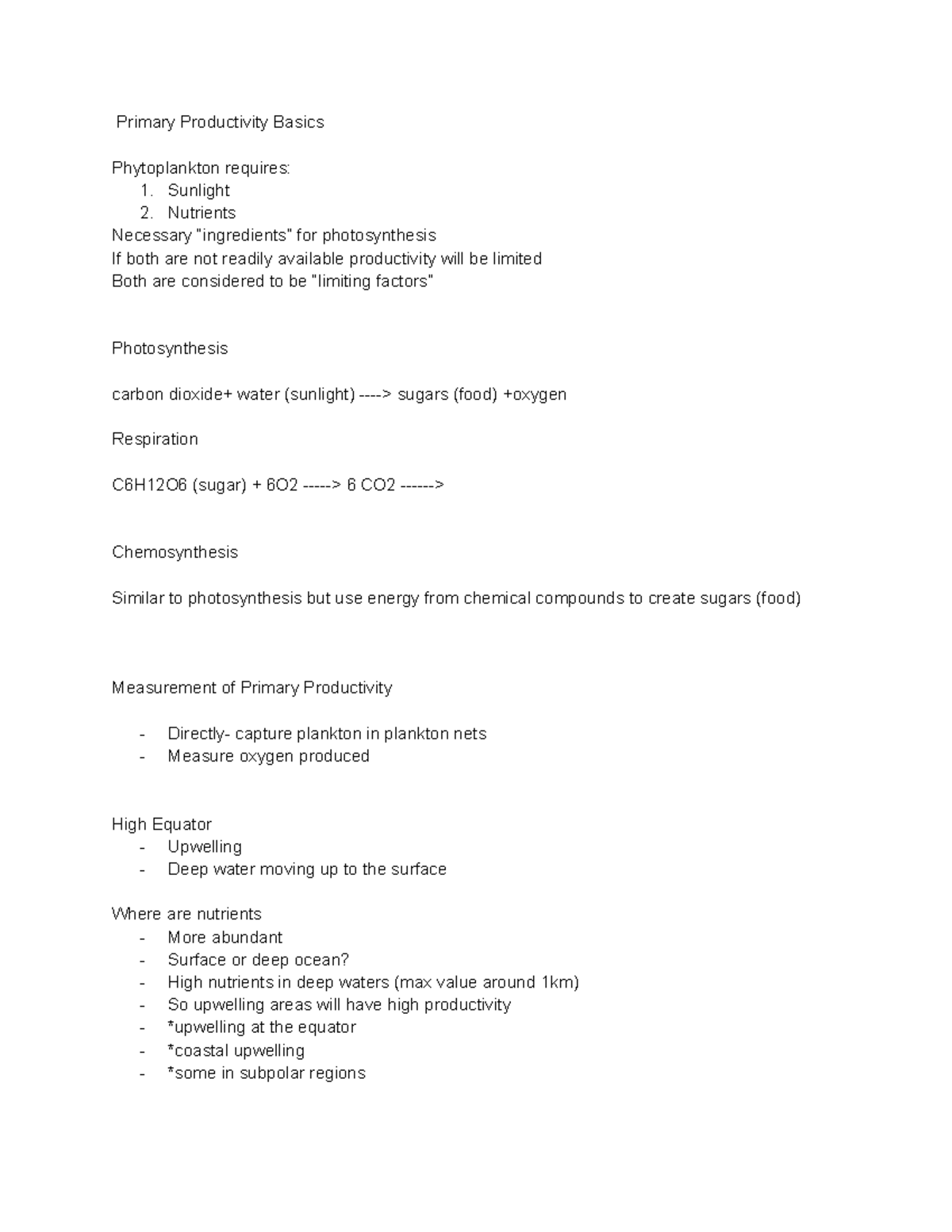 Primary Productivity Basics Notes - Primary Productivity Basics ...
