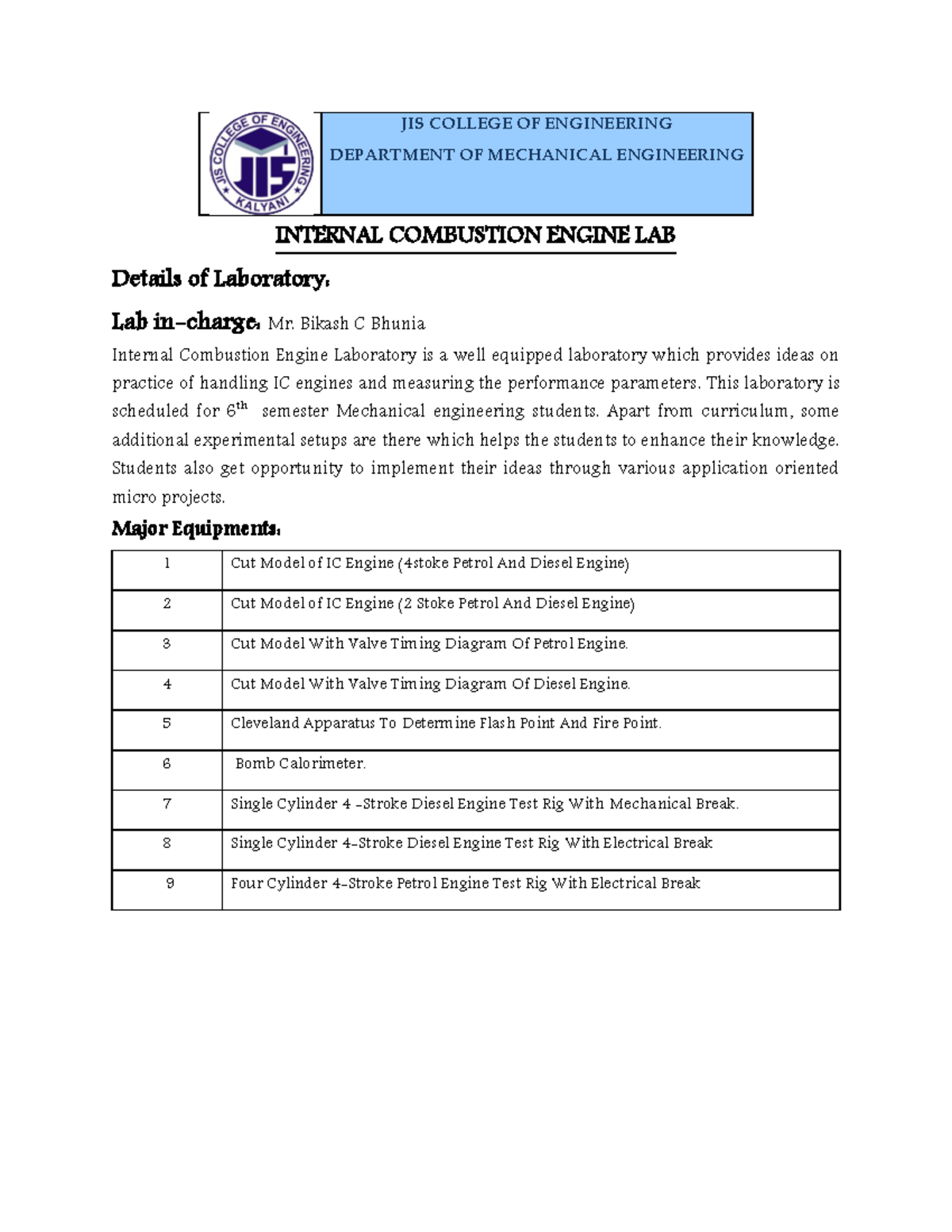 IC Engine - JIS COLLEGE OF ENGINEERING DEPARTMENT OF MECHANICAL ...