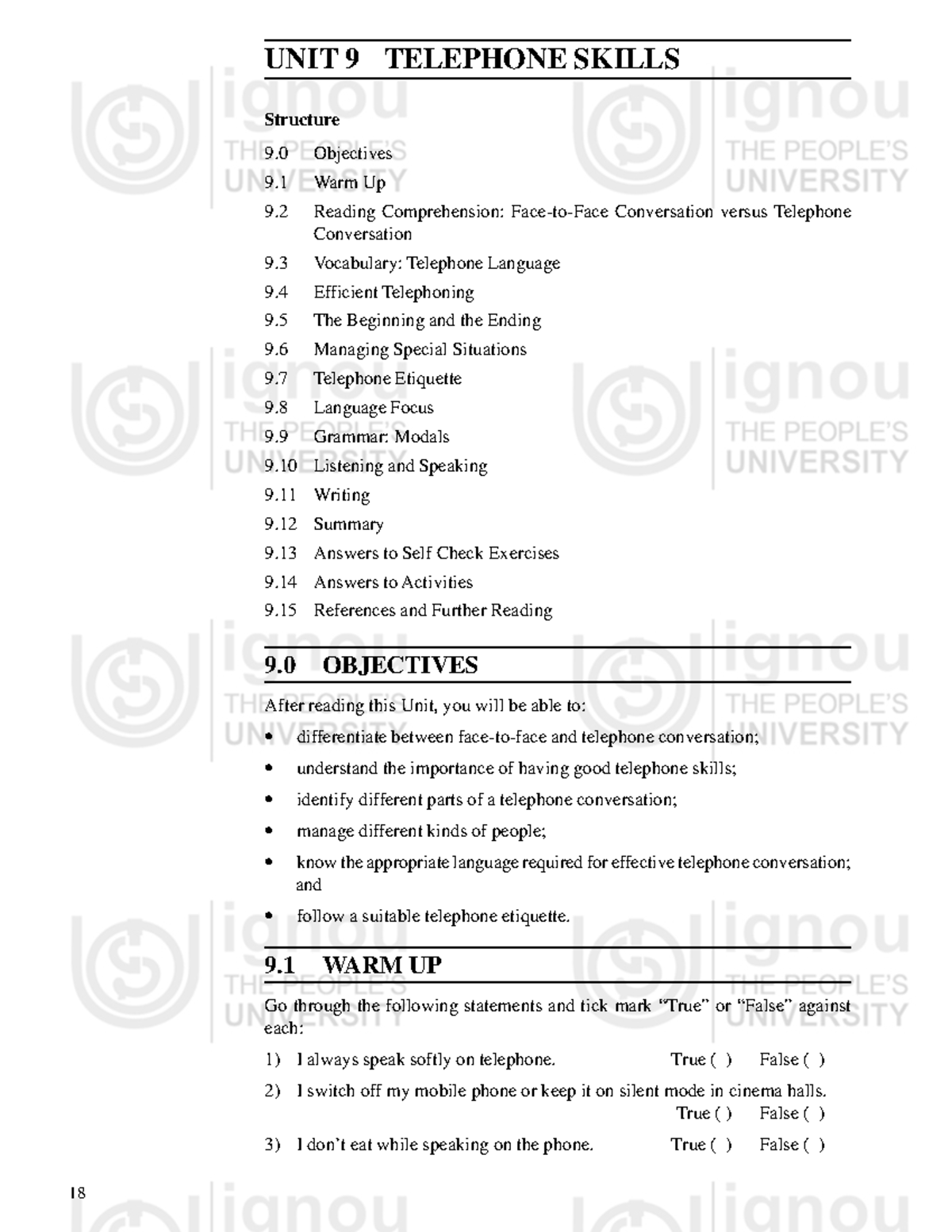 Unit-9 - Workplace Skills UNIT 9 TELEPHONE SKILLS Structure 9 Objectives 9 Warm Up 9 Reading ...