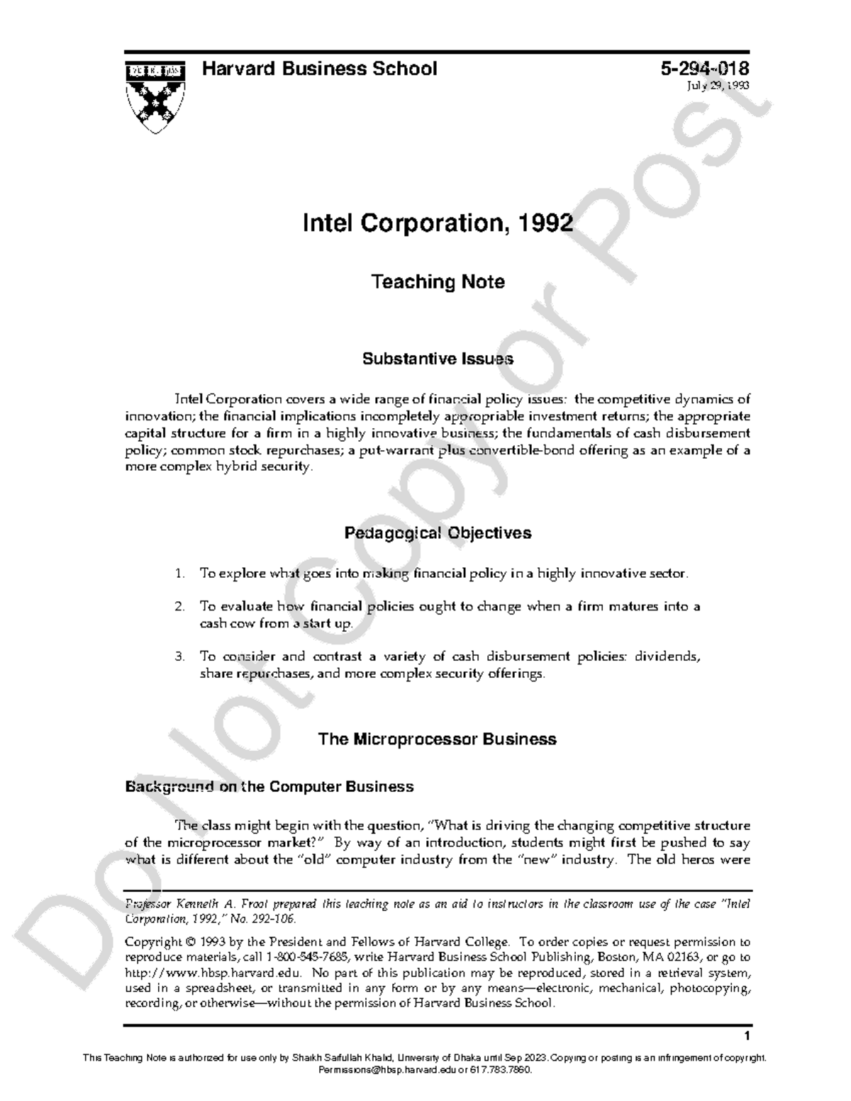 Case 2 teaching note - Harvard Business School 5-294- July 29, 1993 ...
