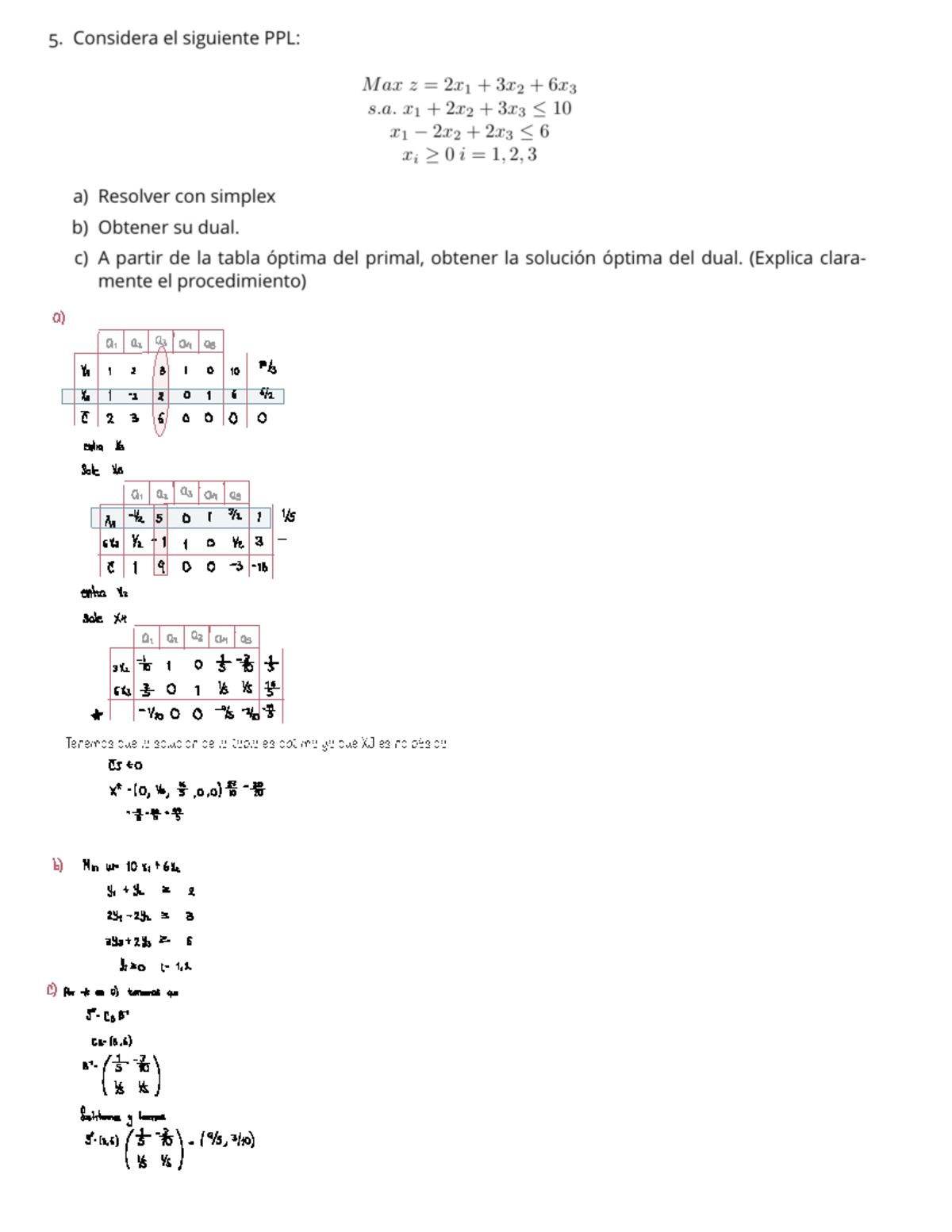 Tarea 9 - Ejericios - Tenemos que la solución de la tabla es óptima ya ...