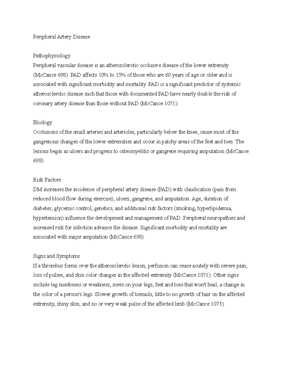 PAD Patho - Peripheral Artery Disease Pathophysiology Peripheral ...