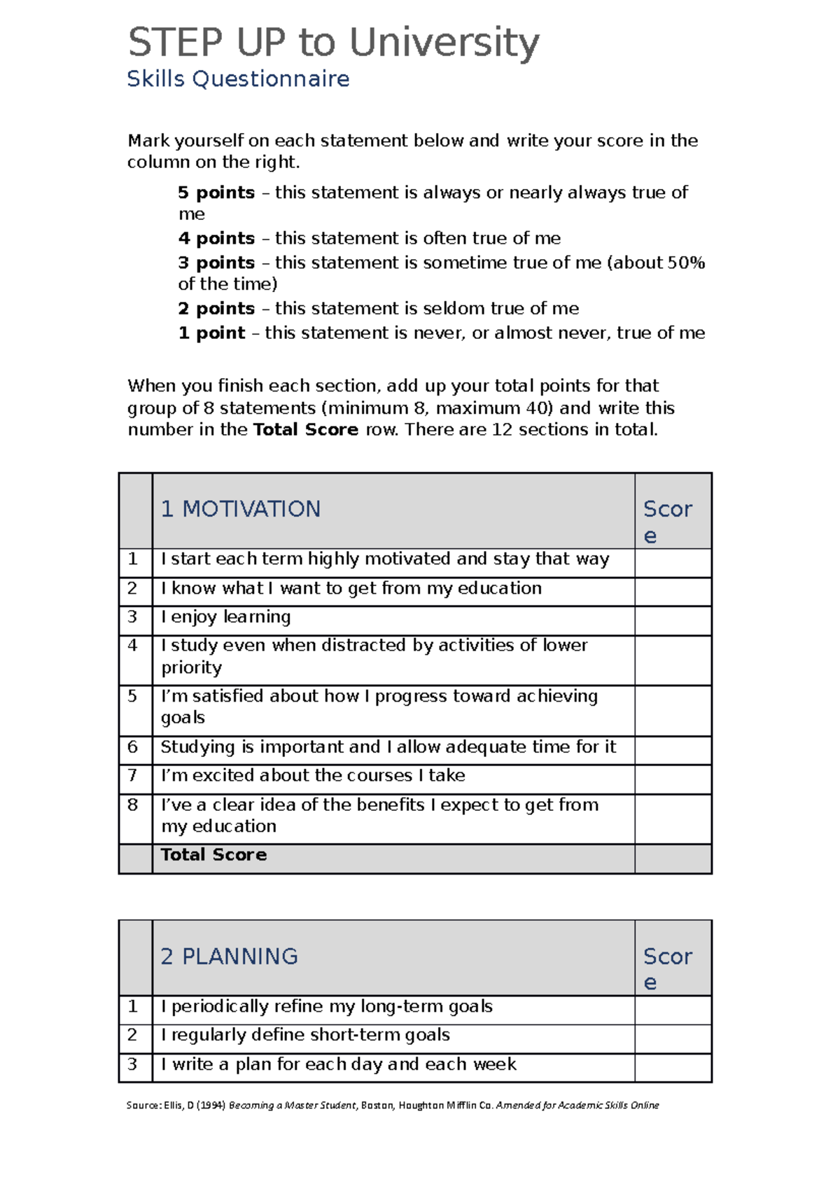 Error Error Error - STEP UP to University Skills Questionnaire Mark ...