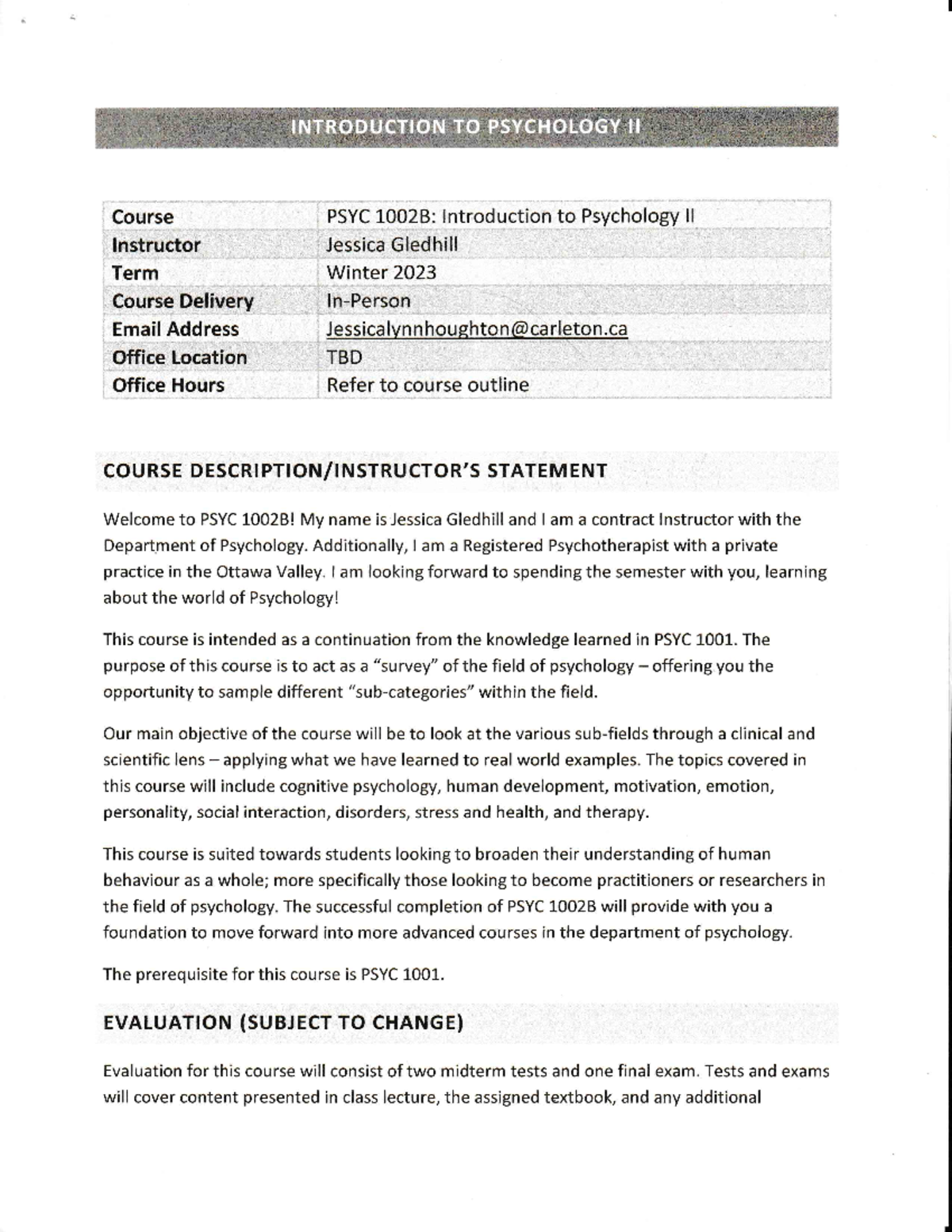 PSYC 1002 course outline - Psyc 1002 - Studocu