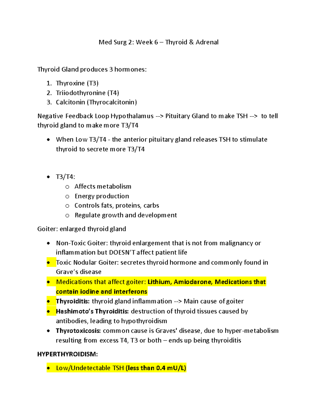 Week 6 - Thyroid & Adrenal - Med Surg 2 - Med Surg 2: Week 6 – Thyroid ...