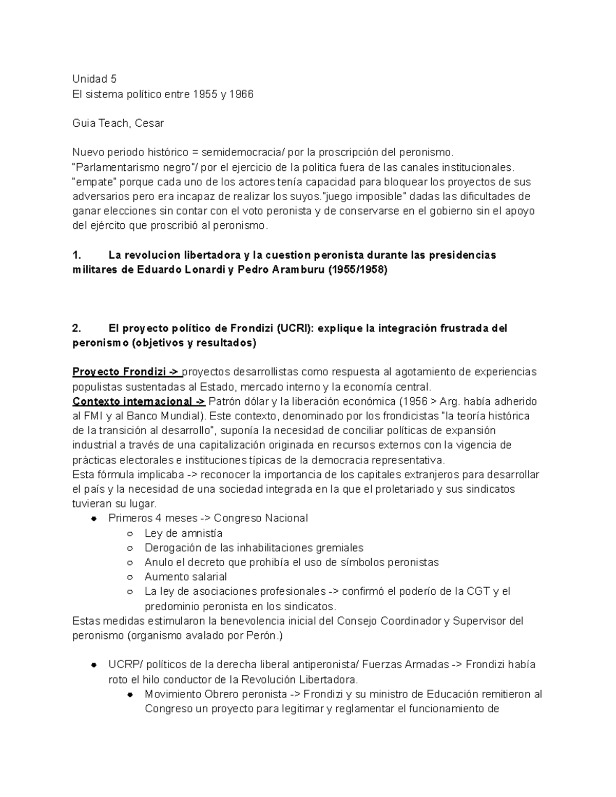 Guia Tcach - Unidad 5 El sistema político entre 1955 y 1966 Guia Teach ...