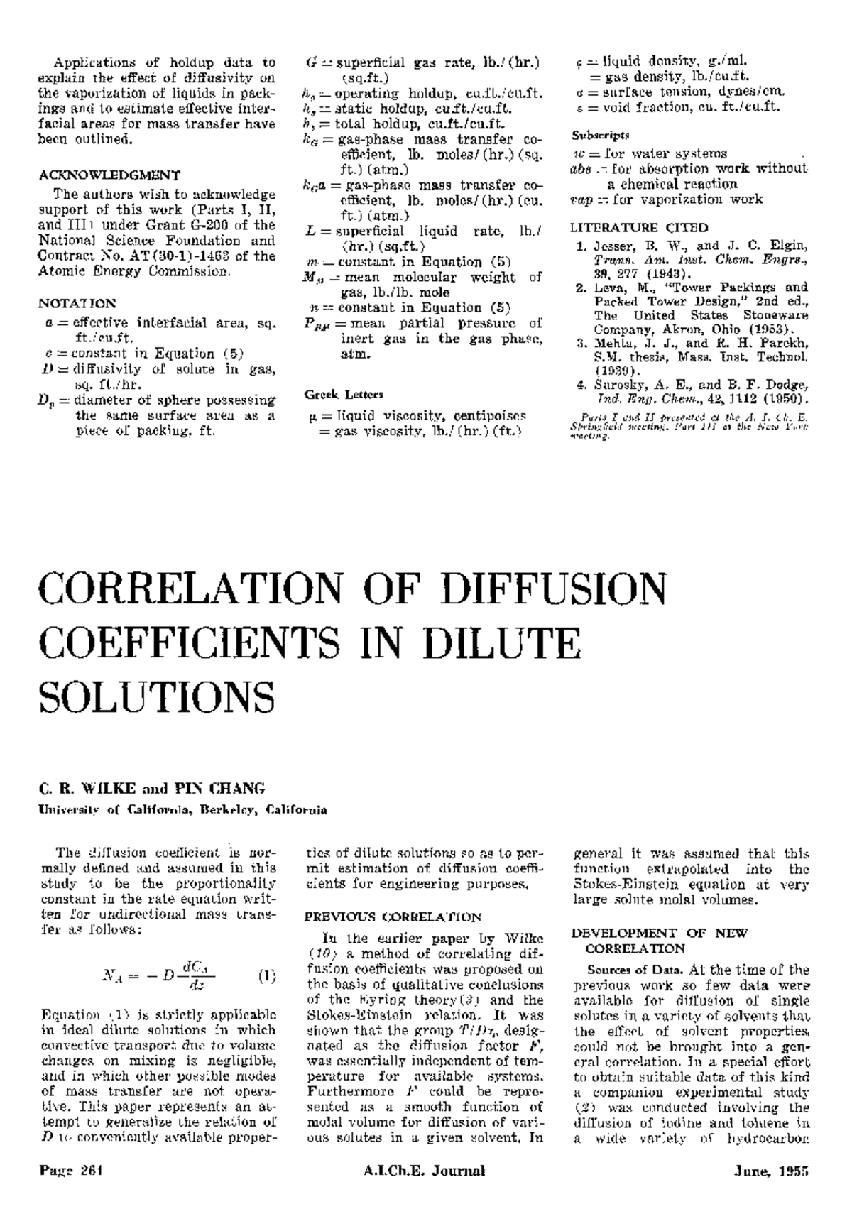 Wilkeandchang - Summary Chemical Engineering Technology 3: Module 1 - Applications of holdup ...
