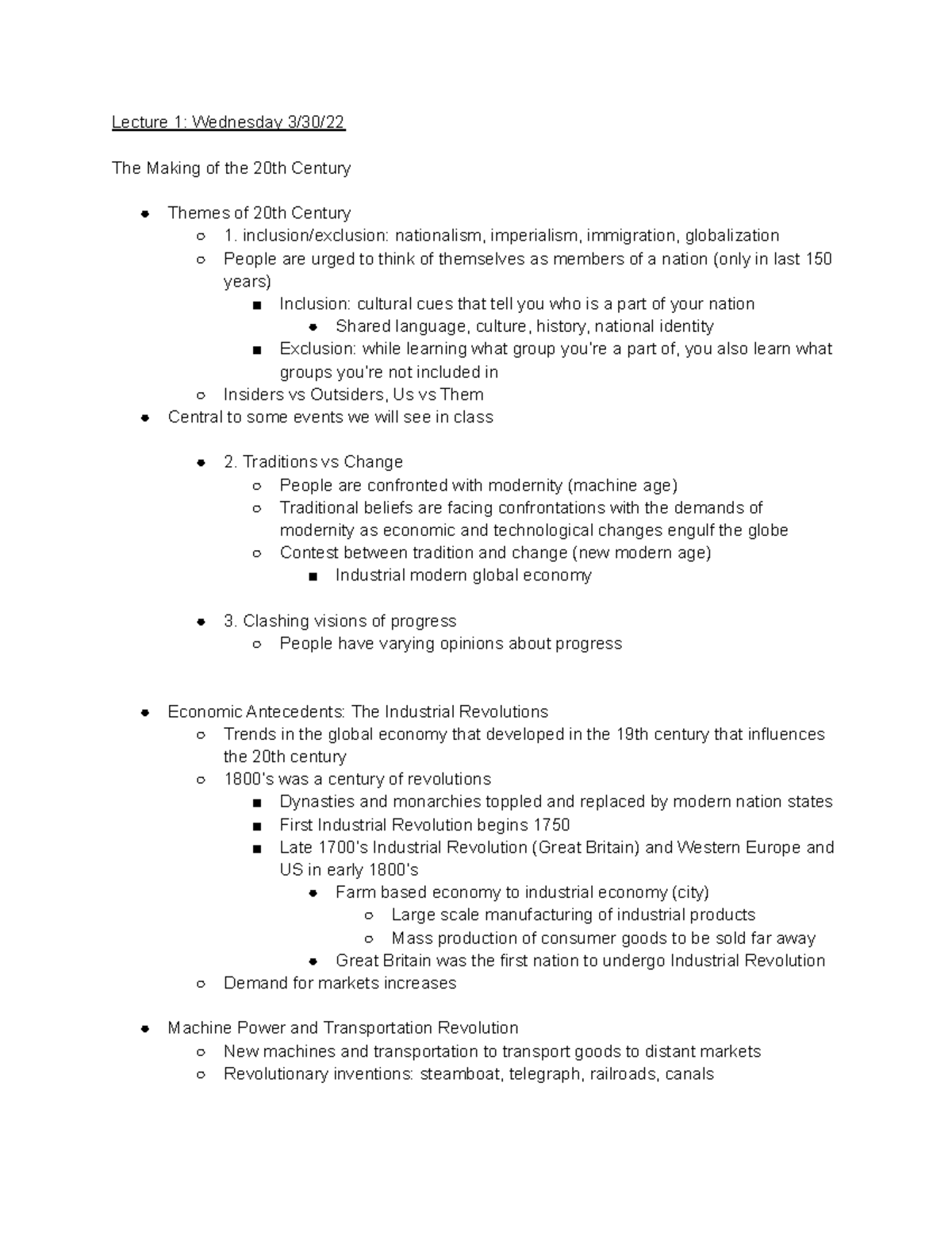 HIST020 Lecture Notes Part 1/3 - Lecture 1: Wednesday 3/30/ The Making ...