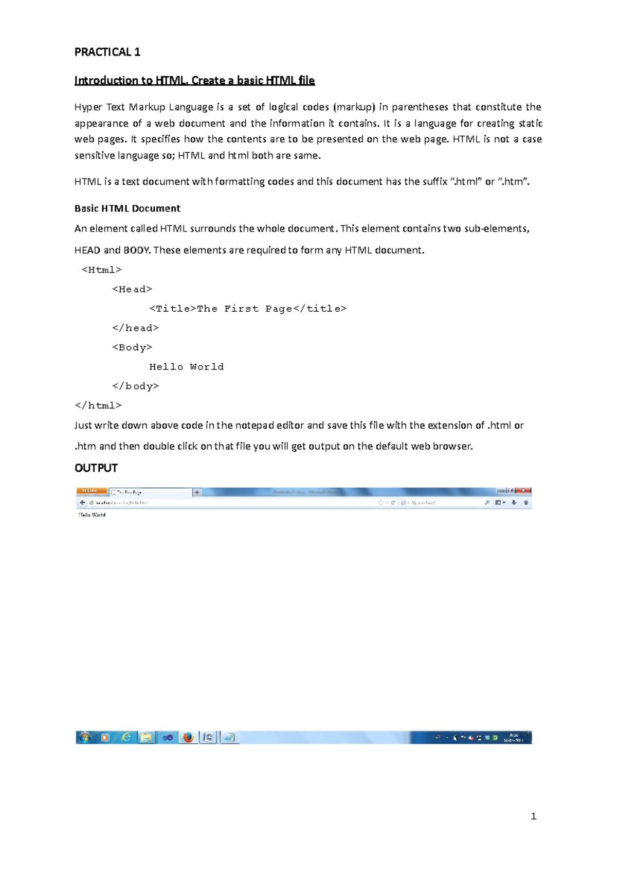 Html Prog Bca 1 Practical 1 Introduction To Html Create A Basic 7817