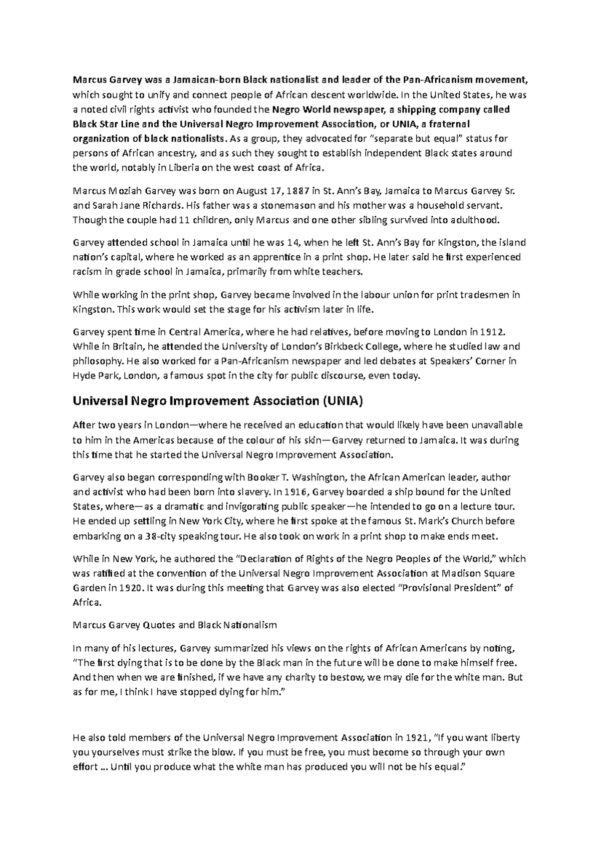 Marcus Garvey - aaccc - Marcus Garvey was a Jamaican-born Black ...