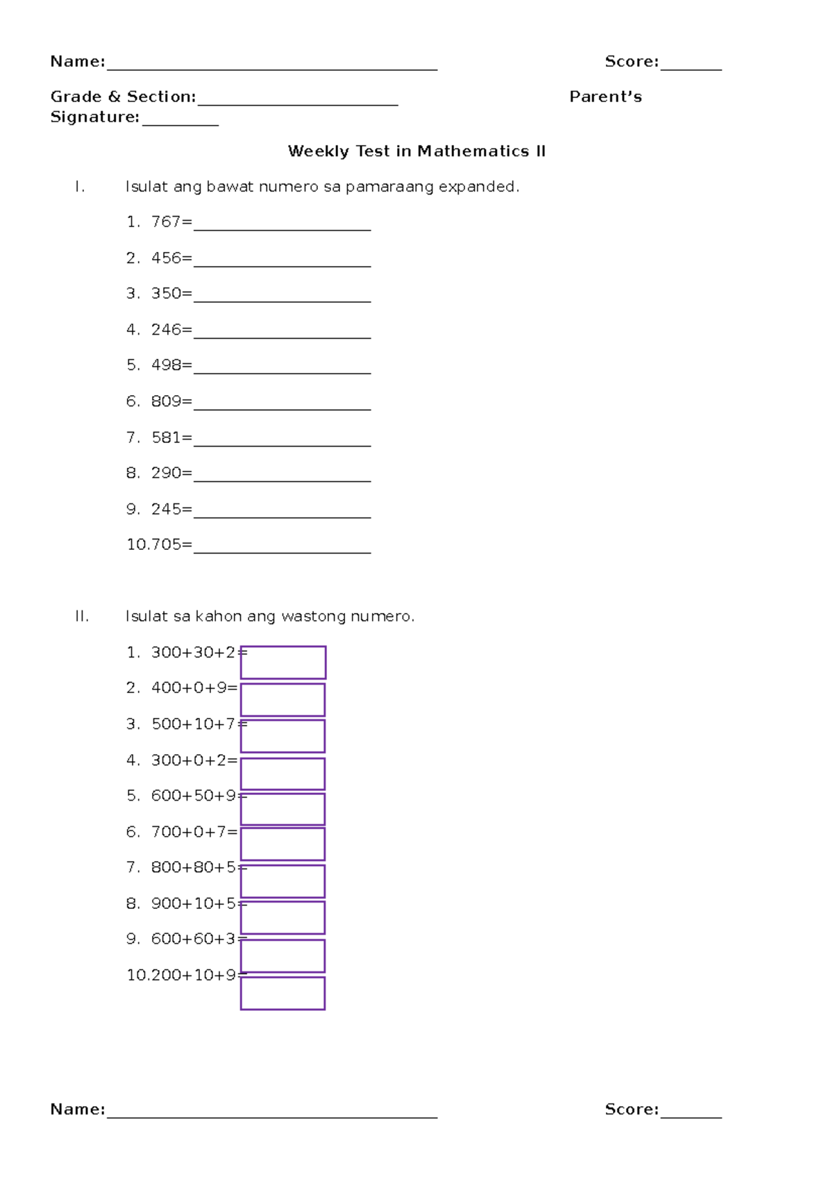 Weekly test(October 14, 2022) - Name ...