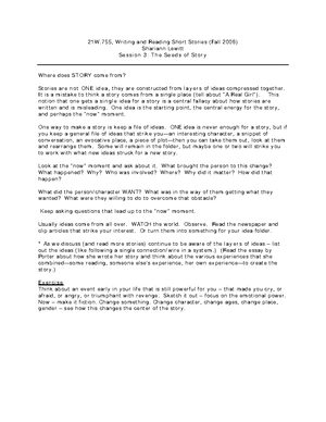 Lecture notes, Week 2 - What is the short story - 21W, Writing and ...