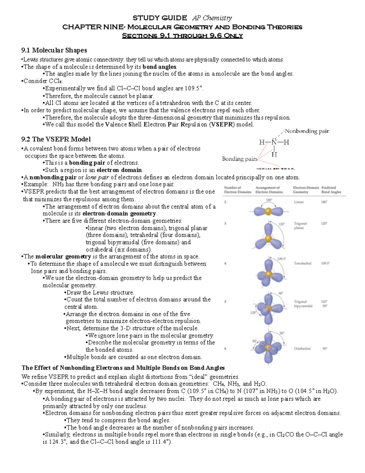 APBonding Review - bonding with shape - STUDY GUIDE AP Chemistry ...