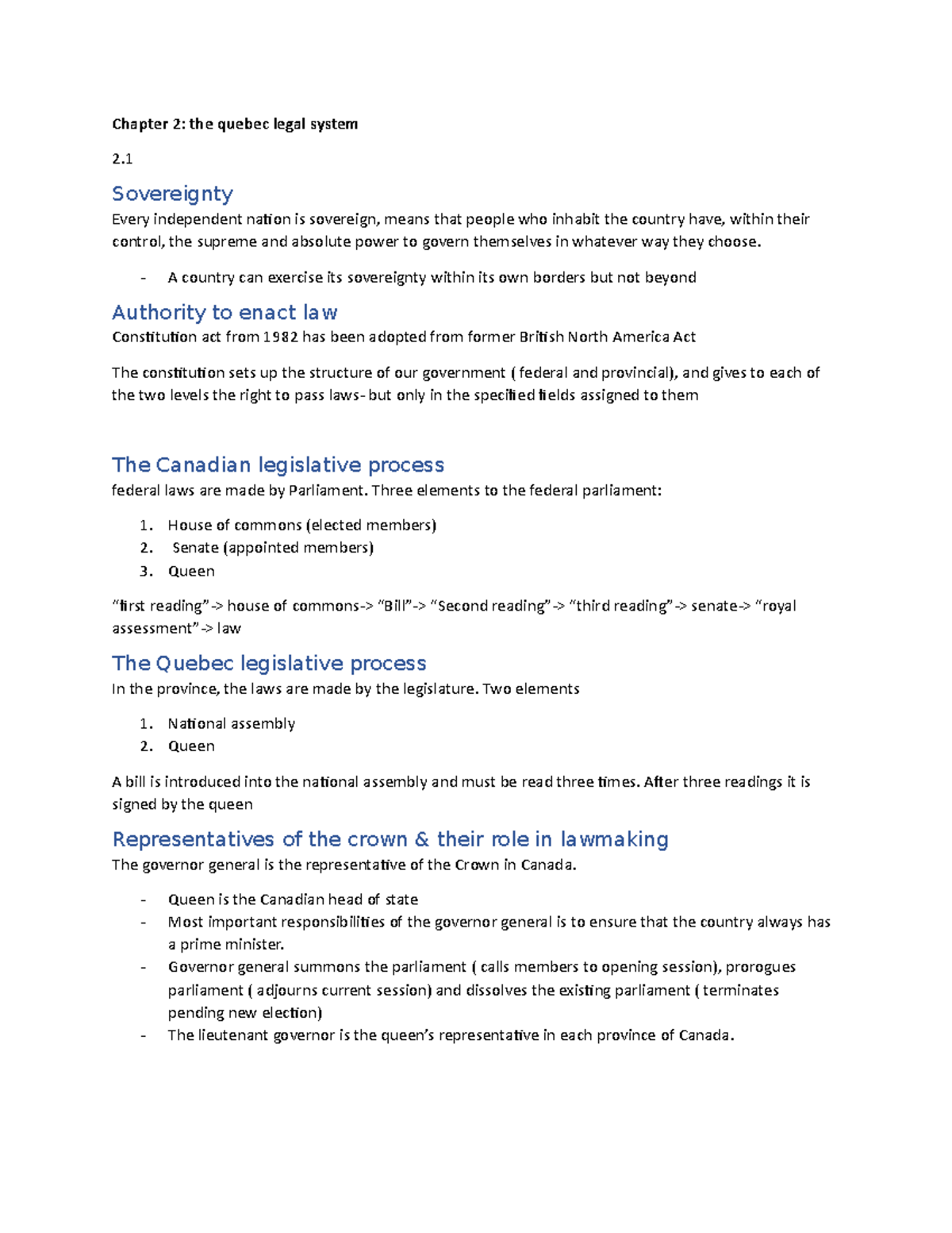 Chapter 2 the quebec legal system - Chapter 2: the quebec legal system ...