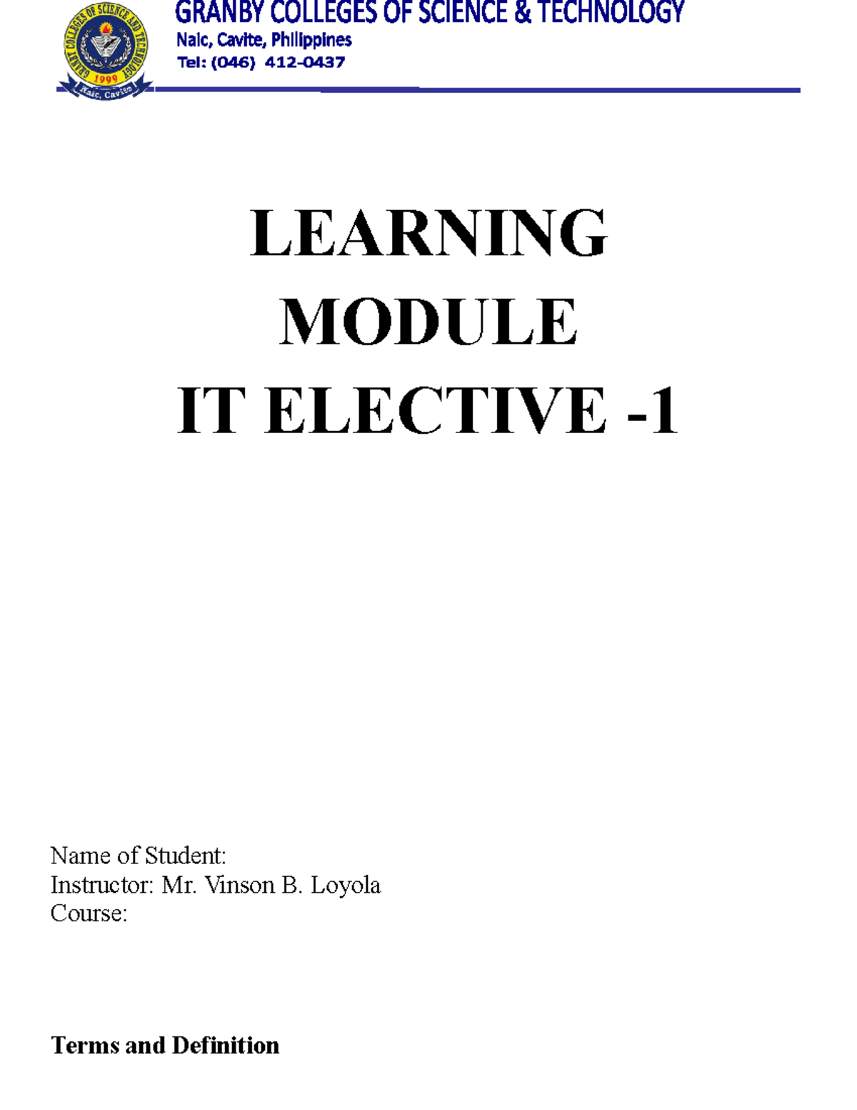 IT Elective (Graphics Art and Design) - Name of Student: Instructor: Mr ...