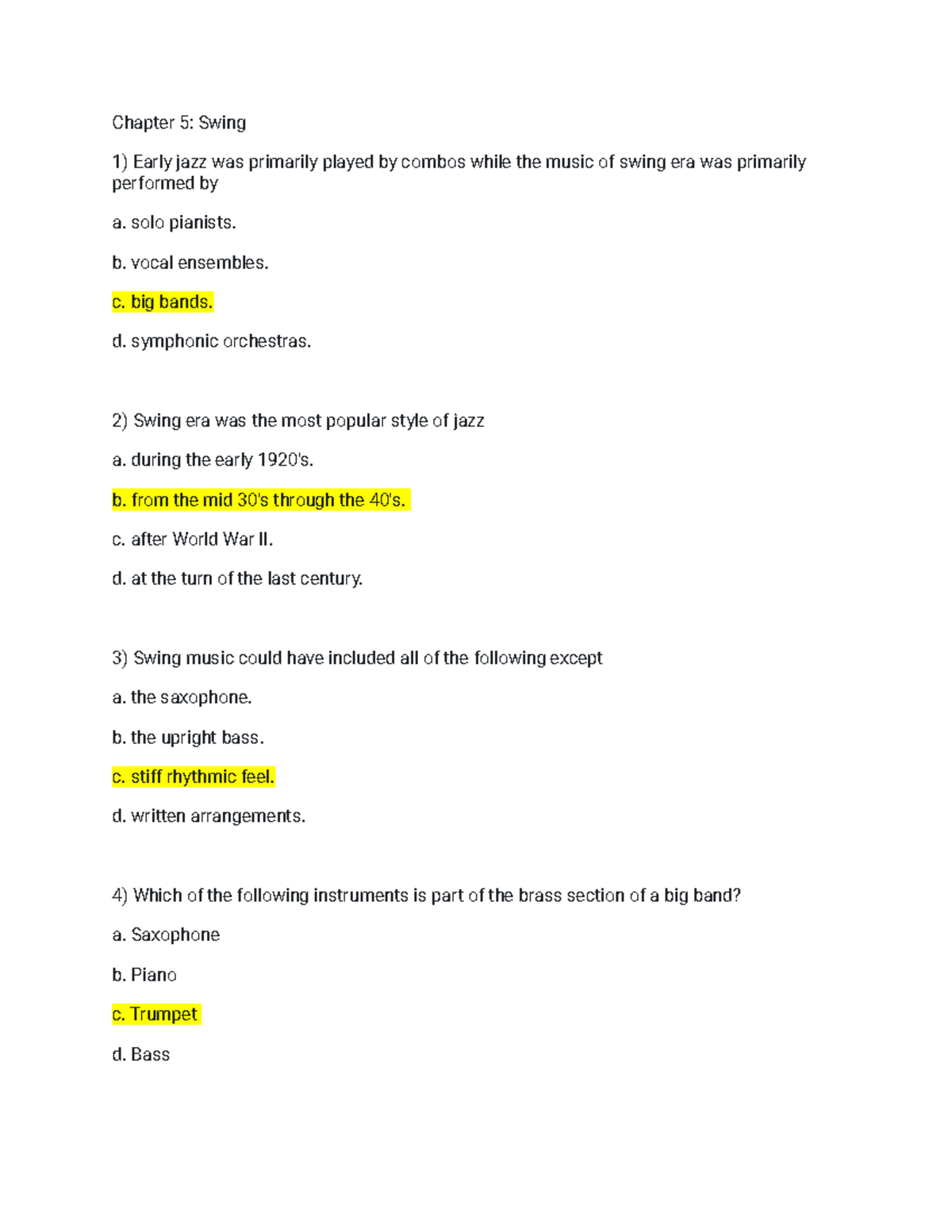 Chapter 5 Swing - Chapter 5: Swing Early jazz was primarily played by ...