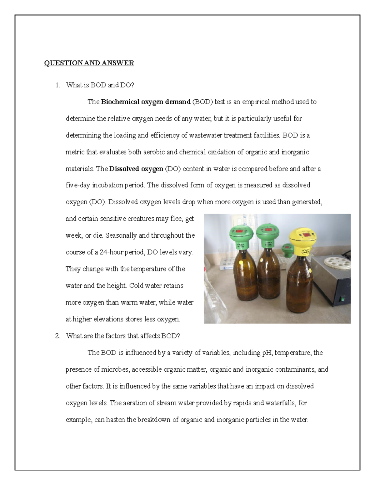 HW Biochemical Oxygen Demand - QUESTION AND ANSWER What is BOD and DO ...