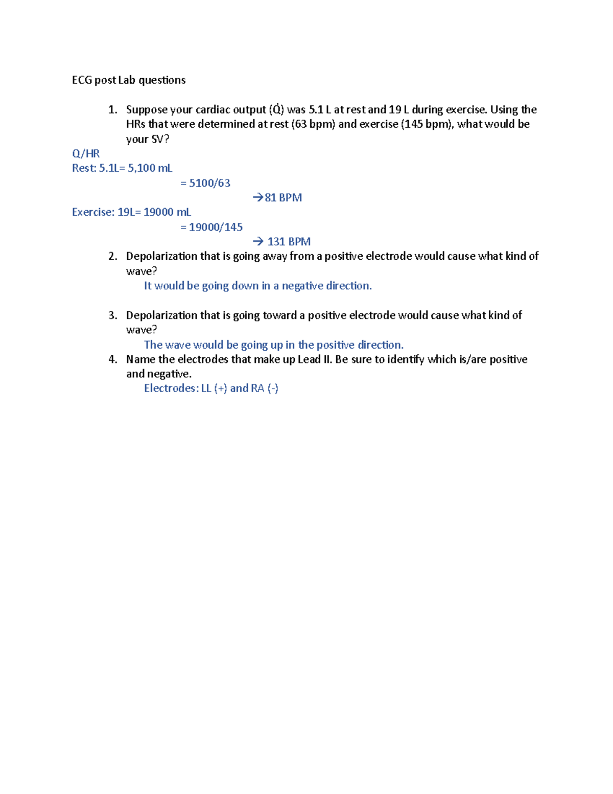 ECG post Lab questions - ANSWERS - ECG post Lab questions Suppose your ...