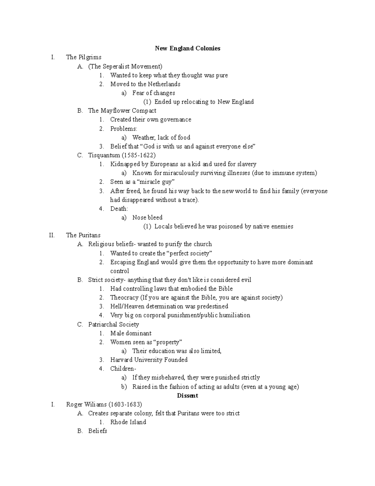 New England Colonies - Lecture notes 2 - New England Colonies I. The ...