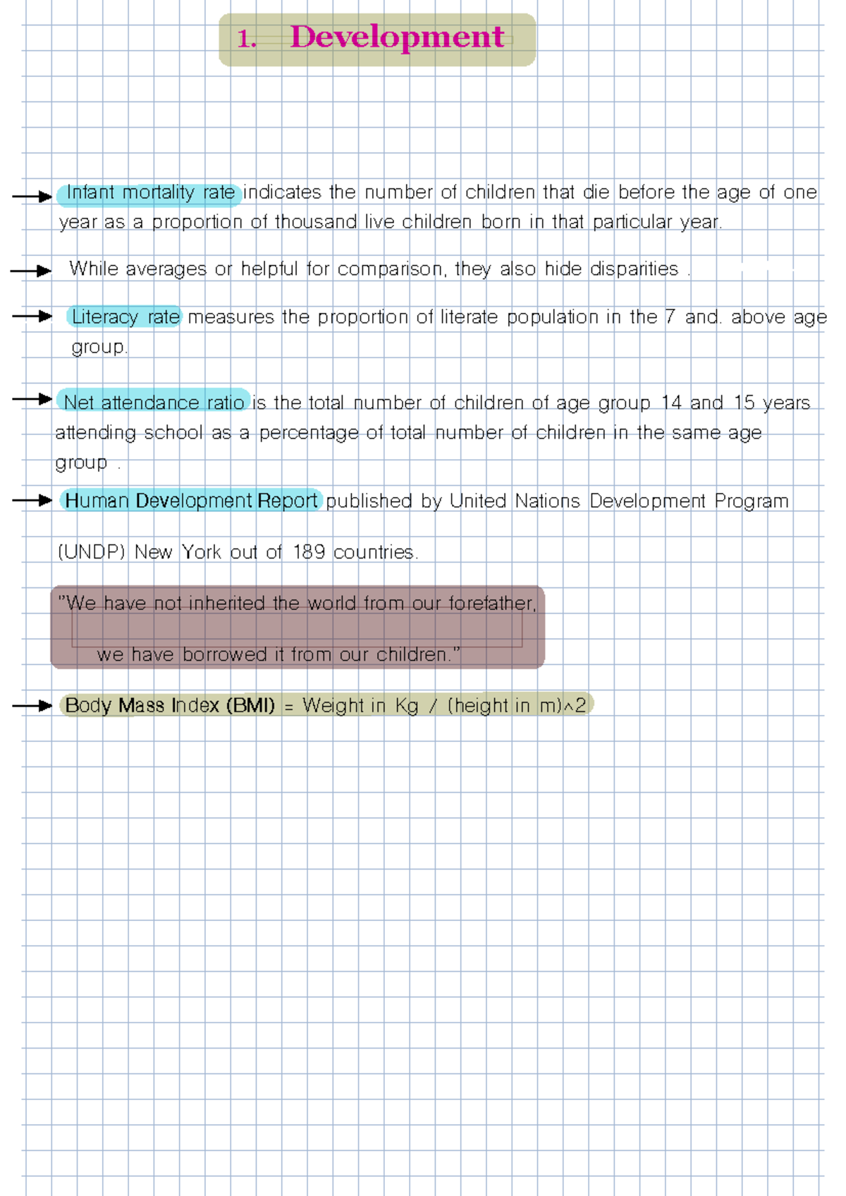 Class 10 Economy Ncert Notes - 1. Development Human Development Report ...
