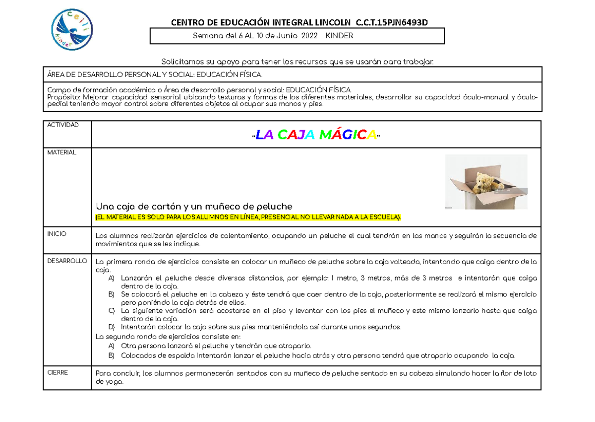 K123 - REVISADO - CENTRO DE EDUCACIÓN INTEGRAL LINCOLN C.C.T Semana del ...