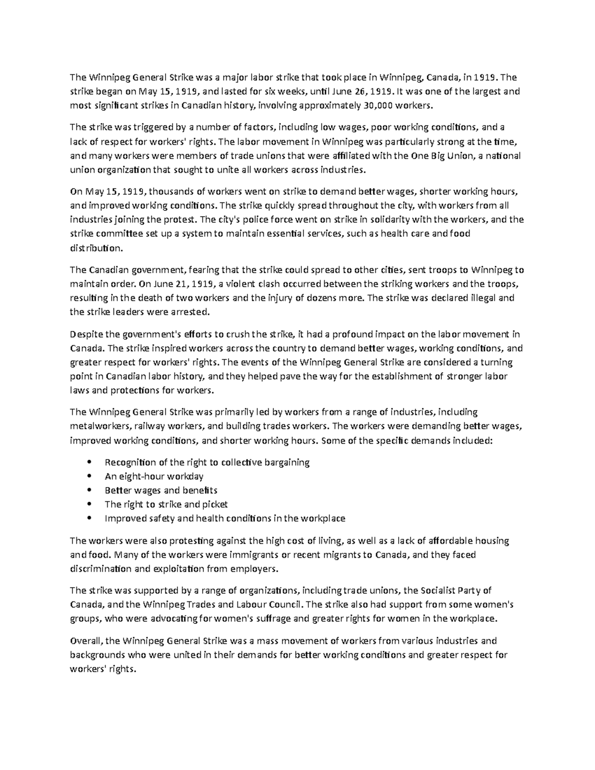 The winnipeg general strike - The Winnipeg General Strike was a major ...