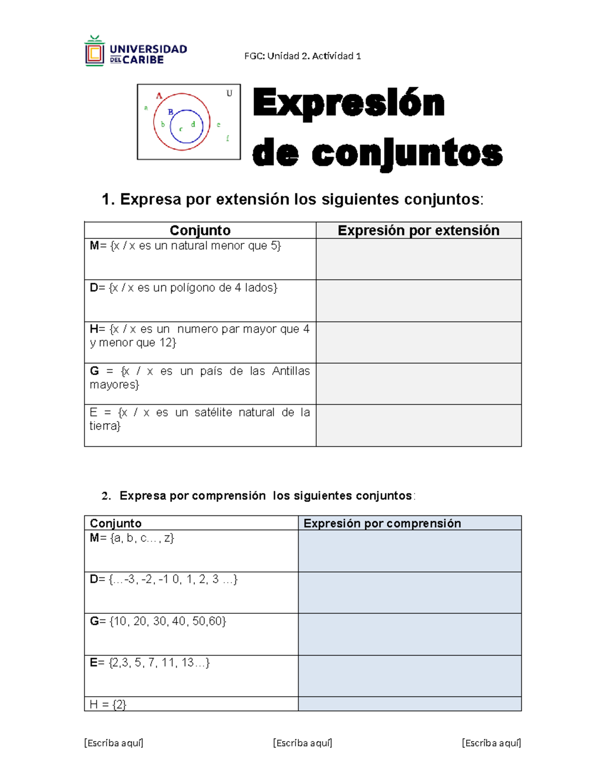 Unidad 2. Actividad 1. Expresiones de conjuntos - FGC: Unidad 2. Actividad 1 Expresión de ...