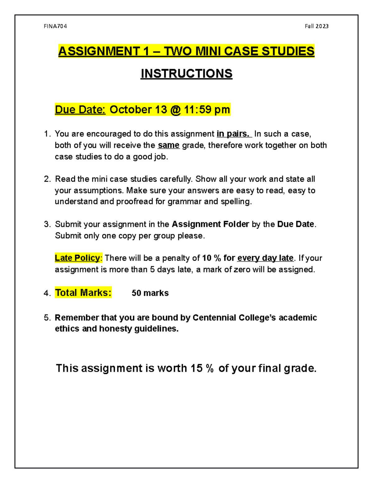 Assignment 1 - Fall 23 - ASSIGNMENT 1 – TWO MINI CASE STUDIES ...