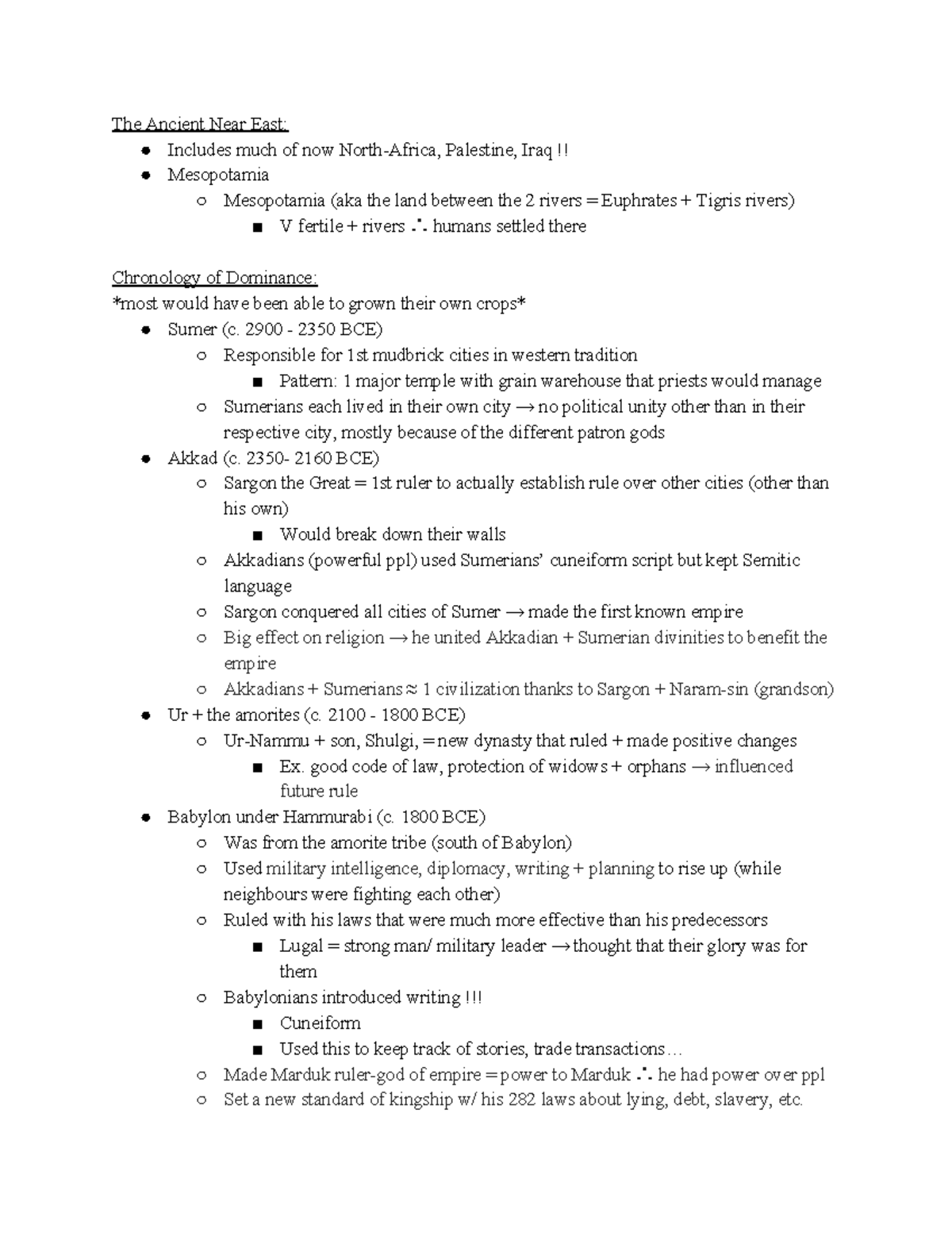 Complete notes - The Ancient Near East: Includes much of now North ...