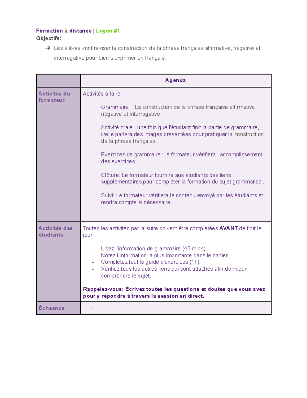 La construction de la phrase française - Formation à distance | Leçon ...