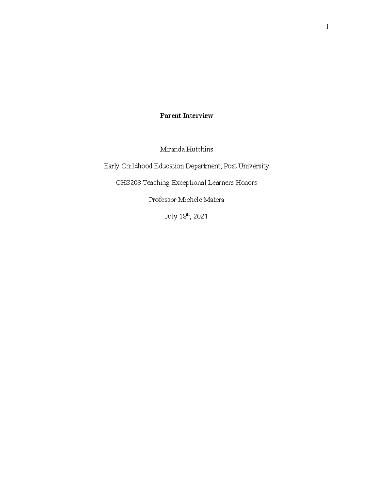 Parentinterview MH - example - Parent Interview Miranda Hutchins Early ...