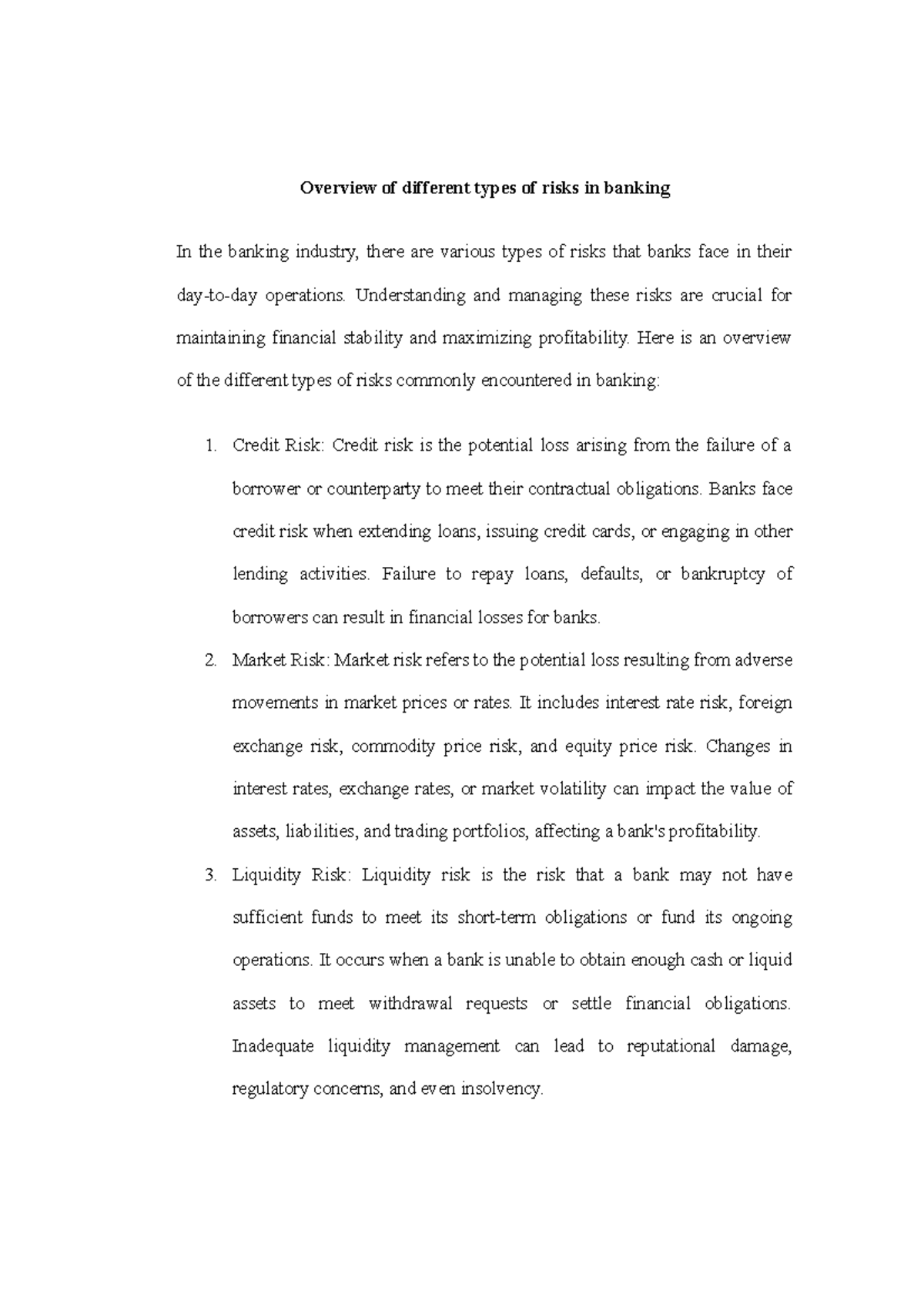 Overview of different types of risks in banking - Understanding and ...