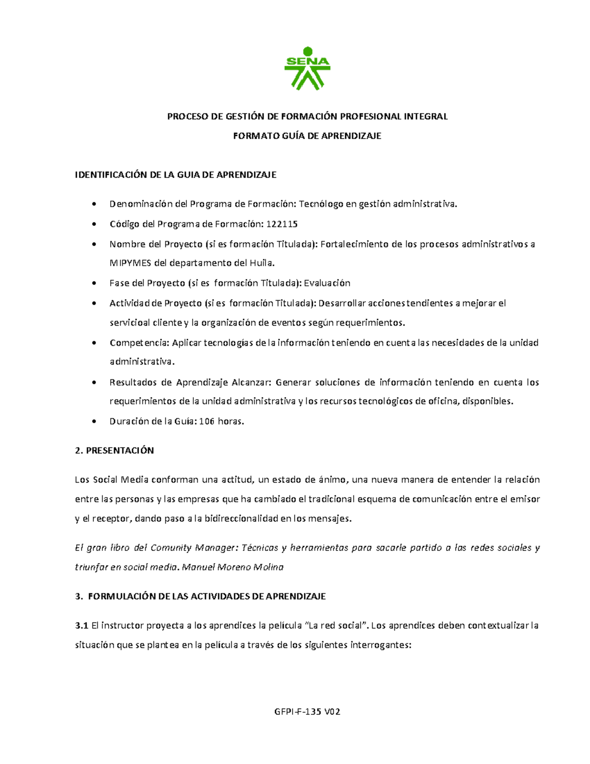 Guia de aprendizaje actualizada sept - PROCESO DE GESTI”N DE FORMACI”N PROFESIONAL INTEGRAL ...