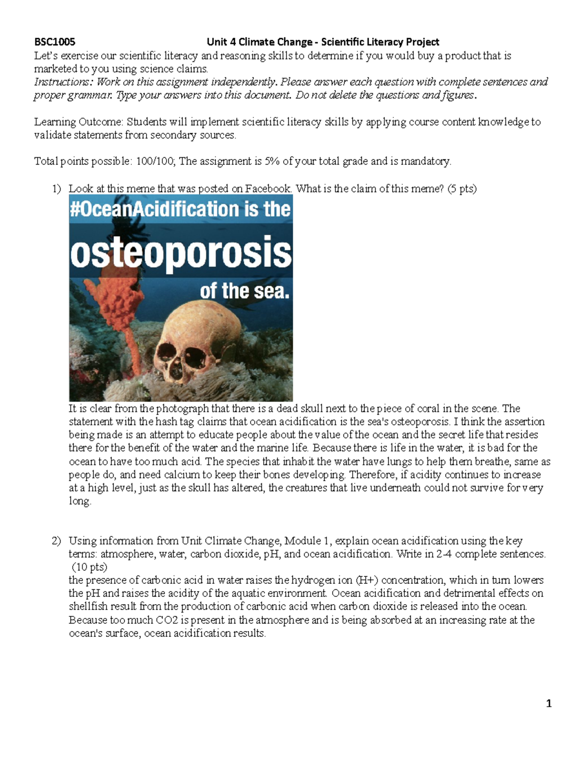 BSC1005 Climate Change Scientific Literacy Project - Let’s exercise our ...