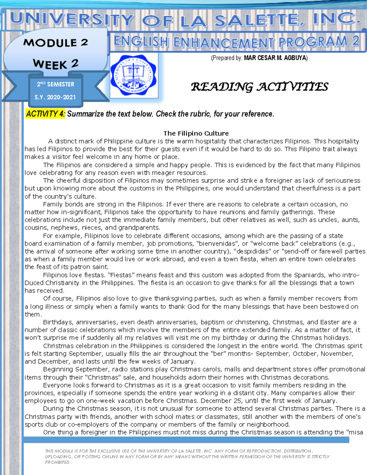 M2 Activity 4Module 1 Activity 1 Answers Copy this you lazy bums - THIS ...