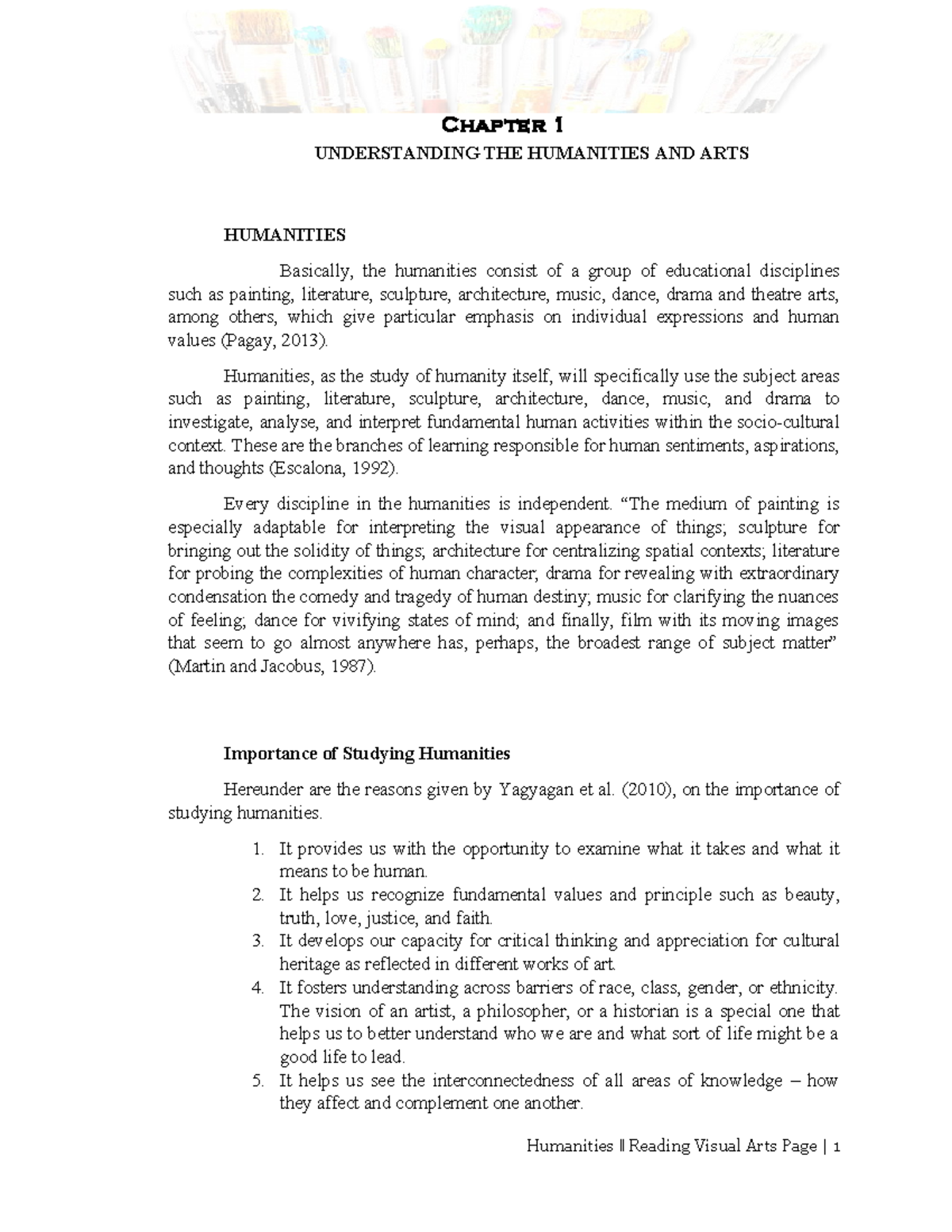 Understanding THE Humanities AND ARTS - Chapter 1 UNDERSTANDING THE ...